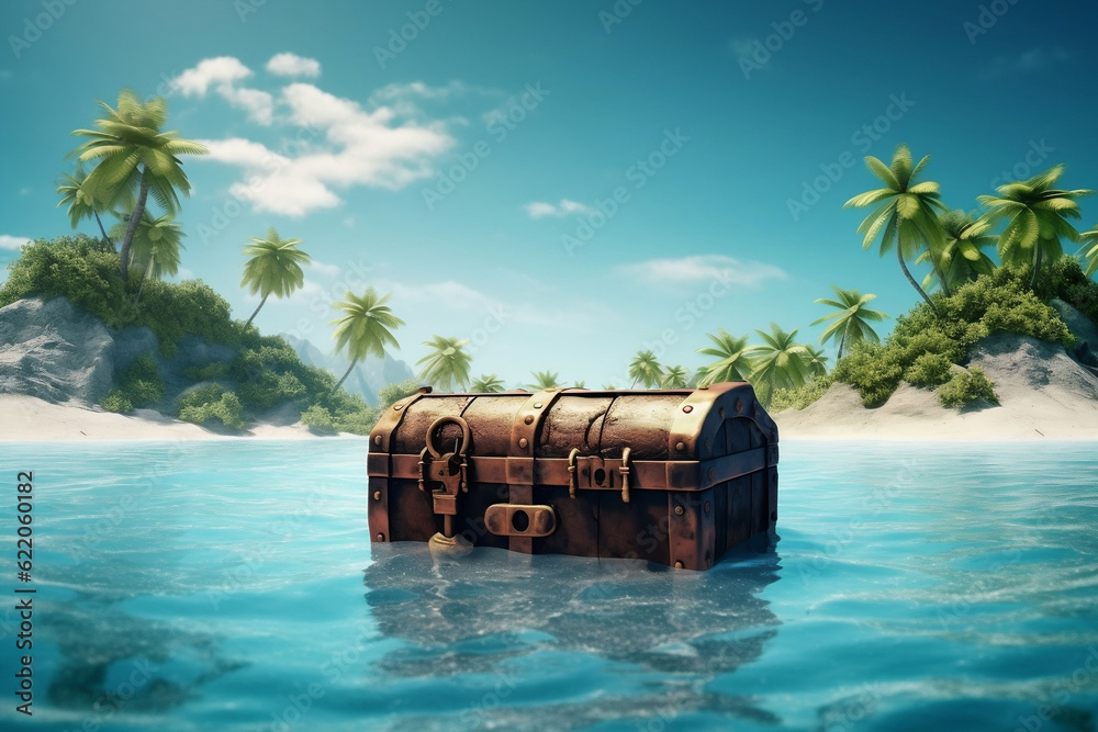 Ancient and vintage treasure chest made of wooden panels placed on ...