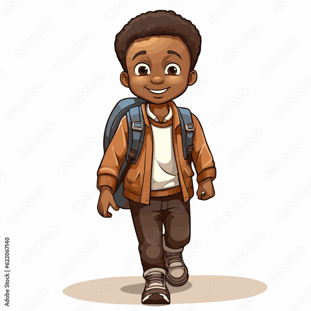 simple cartoon clipart black african american boy student child going ...