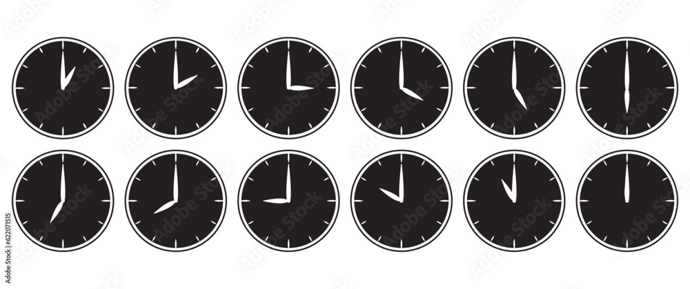 Set icons of Watch, Time and clock, Black simple flat icons designs ...