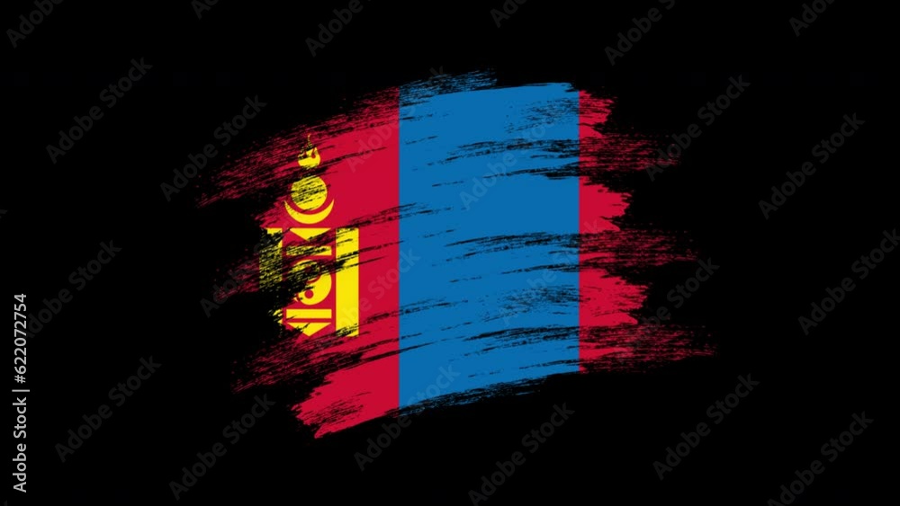 4K Paint Brush Mongolia Flag with Alpha Channel. Waving Brushed ...