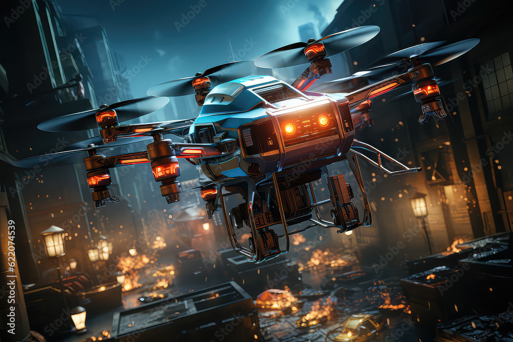 Autonomous delivery drones in urban settings, showcasing advancements ...