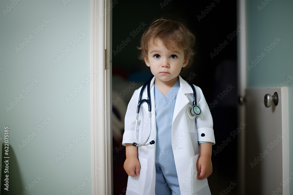 Little kid wearing doctor costume and play. Generative AI Stock ...