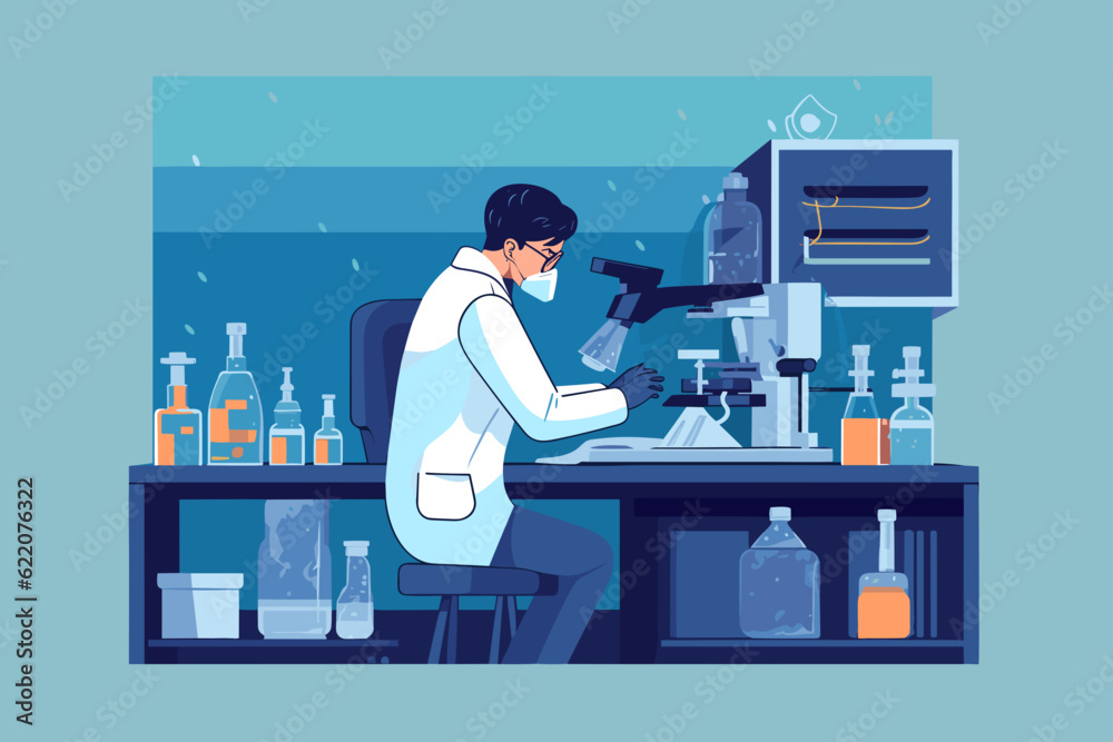 Hand-drawn cartoon Virologist at university flat art Illustrations in ...