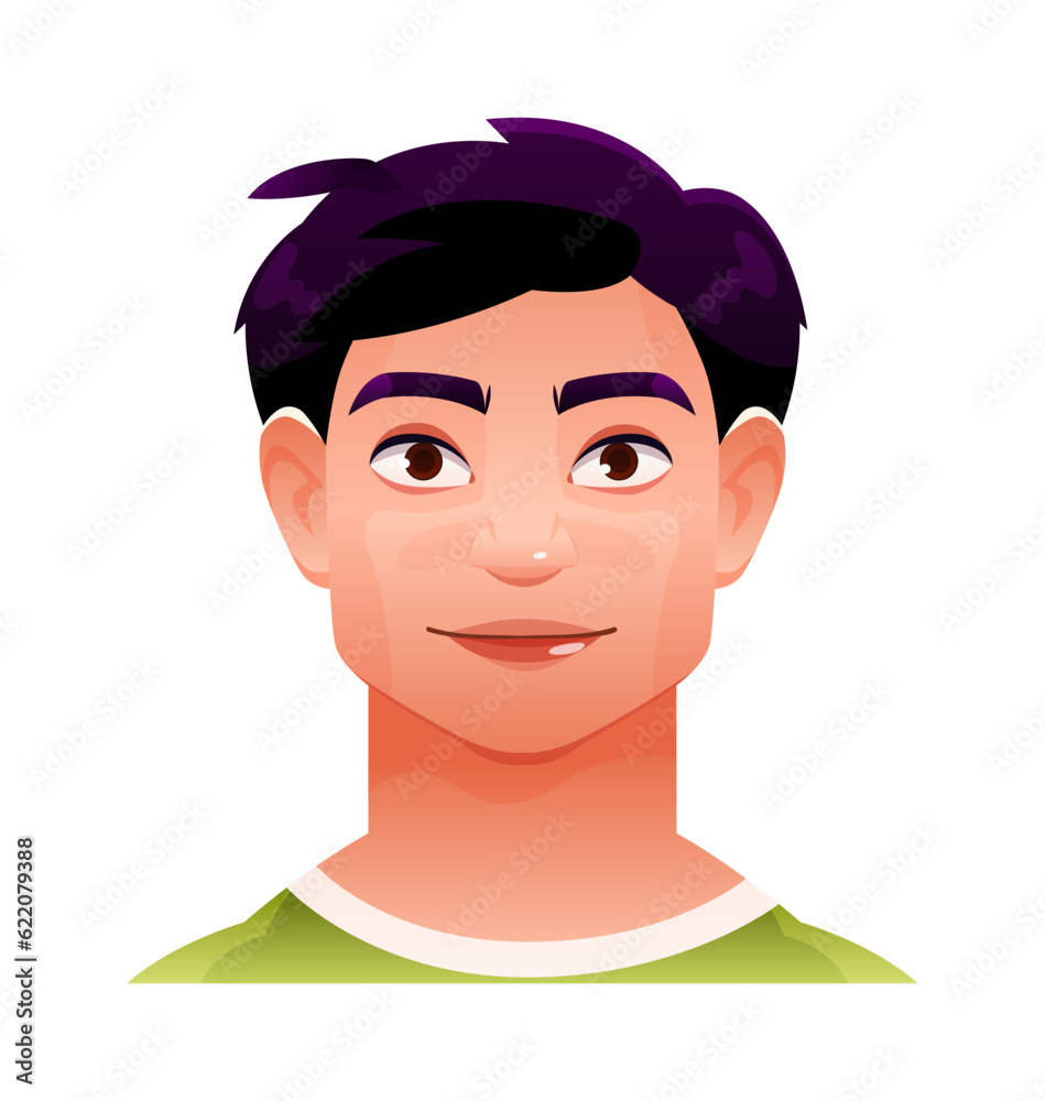 Male face constructor. Portrait of Asian or European brunette guy with ...