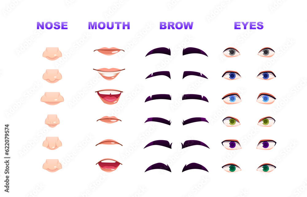 Male face constructor. Set with facial emotions, different eyes and ...