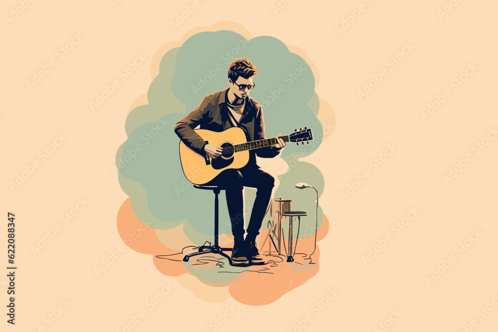 Doodle inspired Singer-songwriter, cartoon sticker, sketch, vector ...