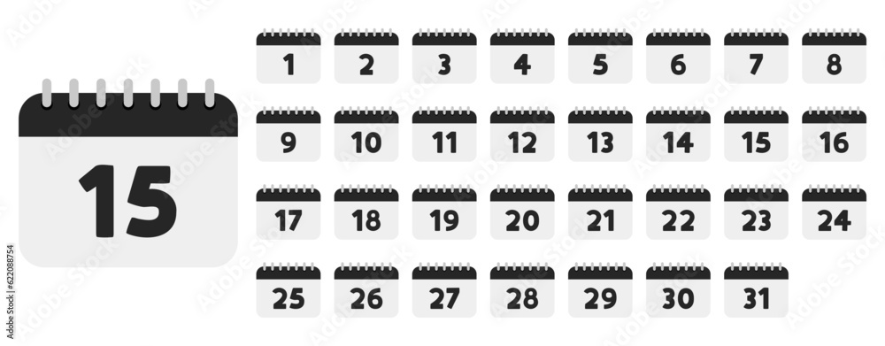 Vetor de Vector calendar icons by month dates. Black daily calender ...