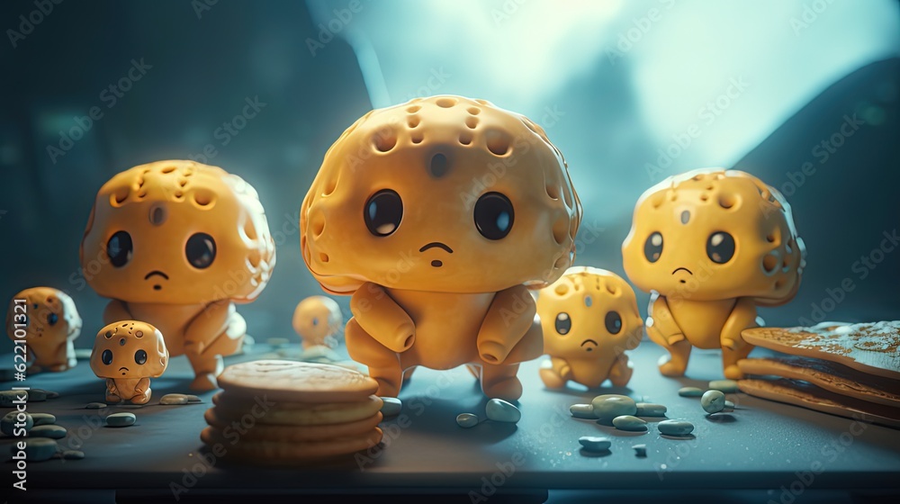 Cartoon yellow cheese creatures. Cute cheese monsters. Generative AI ...