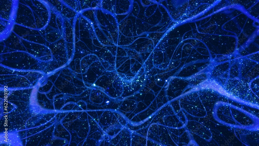 Abstract blue neural network nerve cell nucleus Background. 3D ...