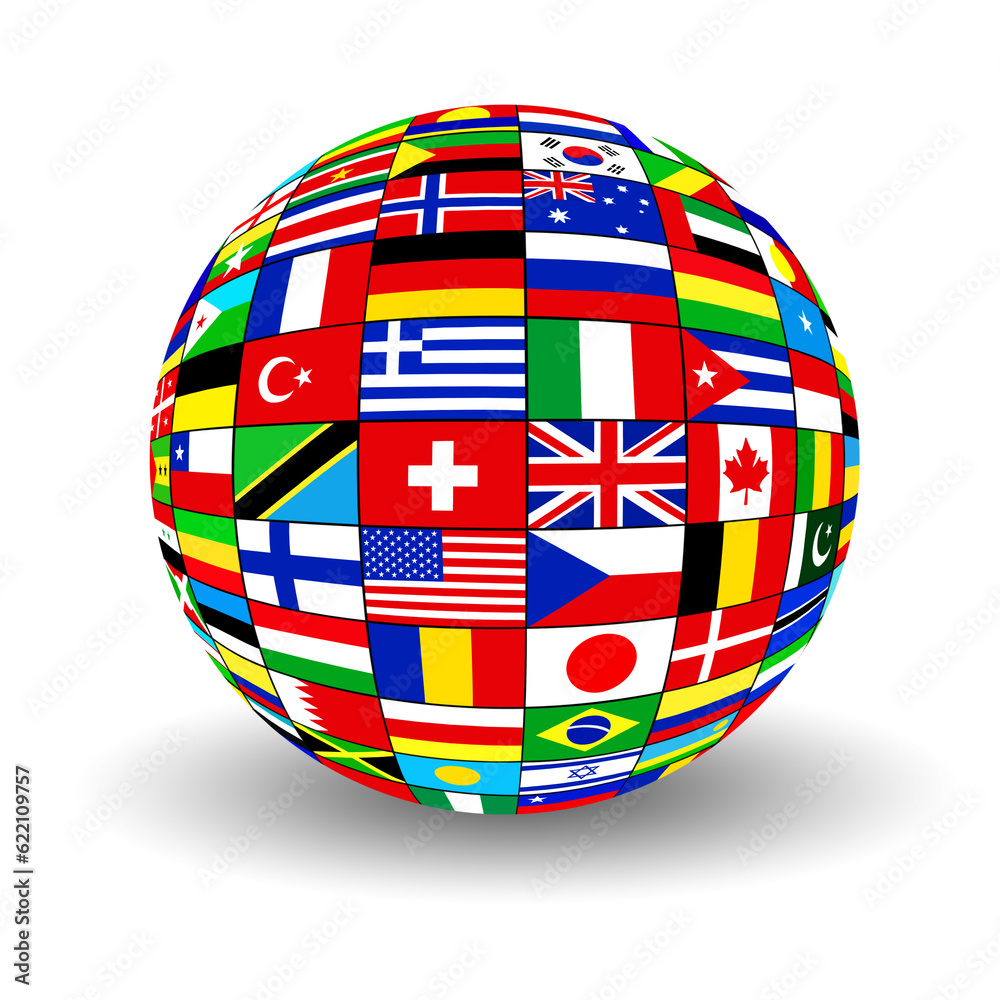 The sphere consisting of national flags of countries of the world on ...