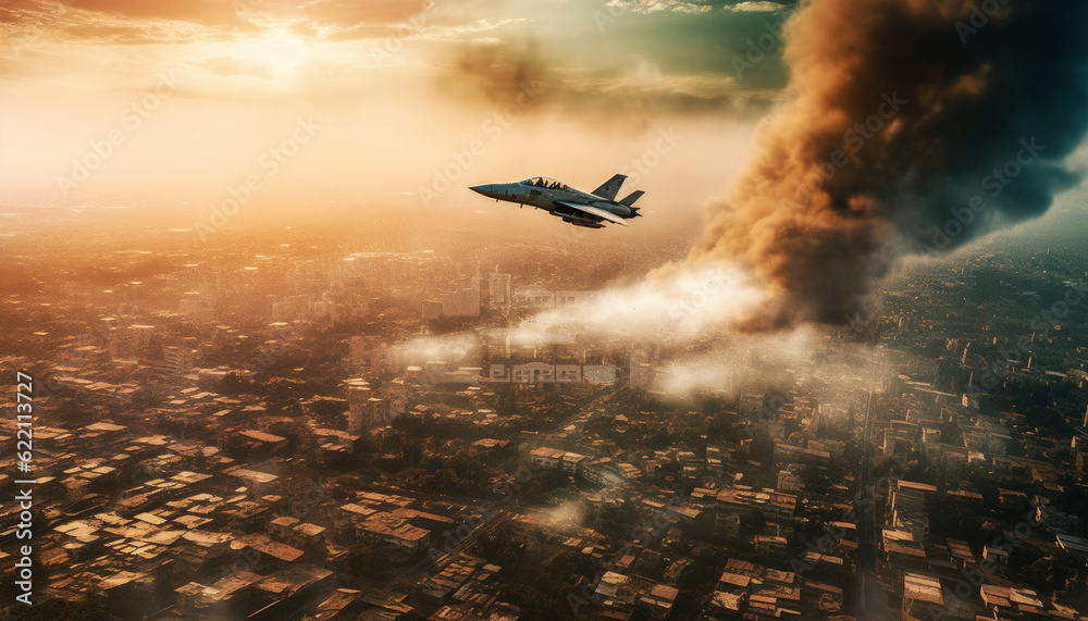Witness an intense aerial battle in the city skyline as fighter jets ...