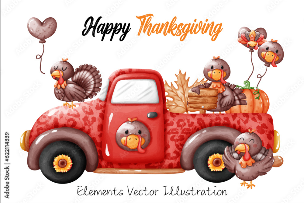 Cute Pickup Truck Turkey wooden Sign Pumpkin, Balloons Heart Face ...