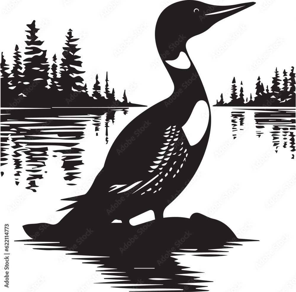 Common Loon Black And White, Vector Template Set for Cutting and ...