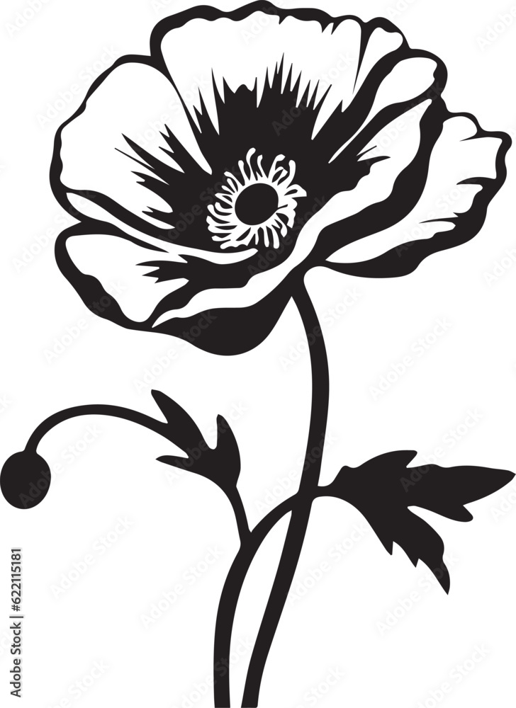 Iceland Poppy Black And White, Vector Template Set for Cutting and ...