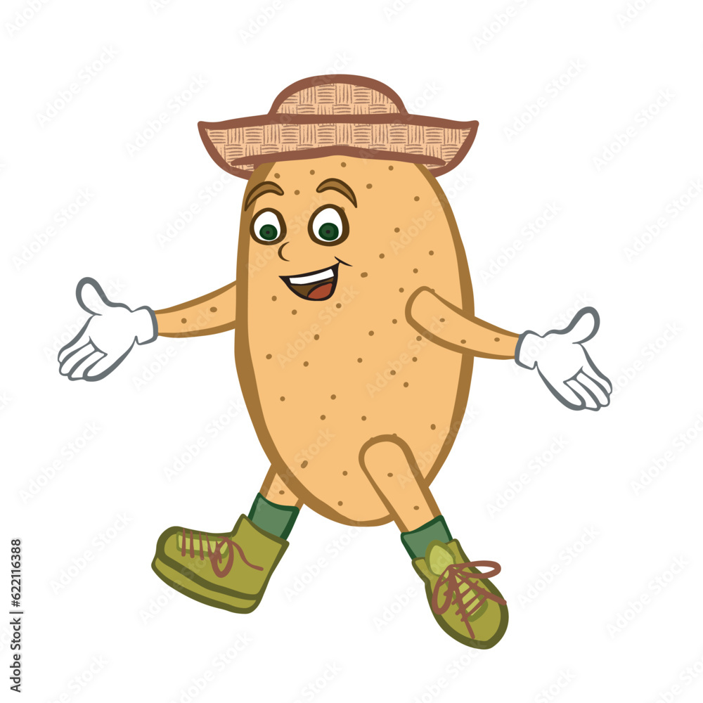 Potato mascot. Drawing of a character representing a potato wearing ...