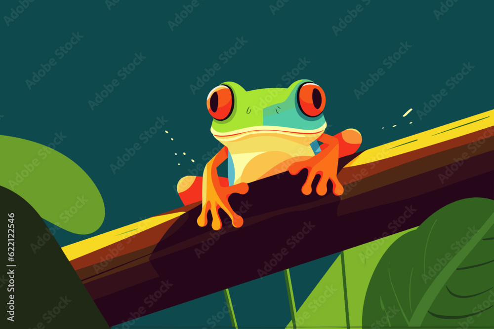 Doodle inspired Red-eyed tree frog, cartoon sticker, sketch, vector ...