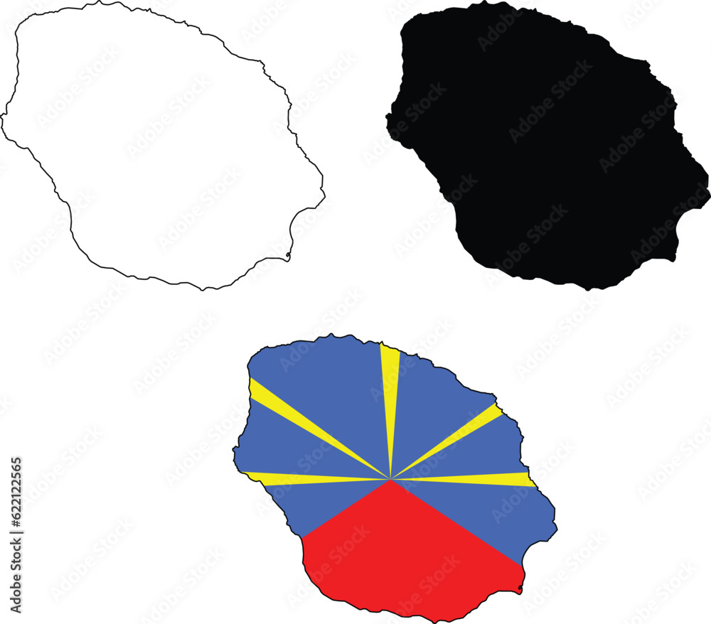 Map Reunion. Reunion Map Outline. La Reunion vector map with the flag ...