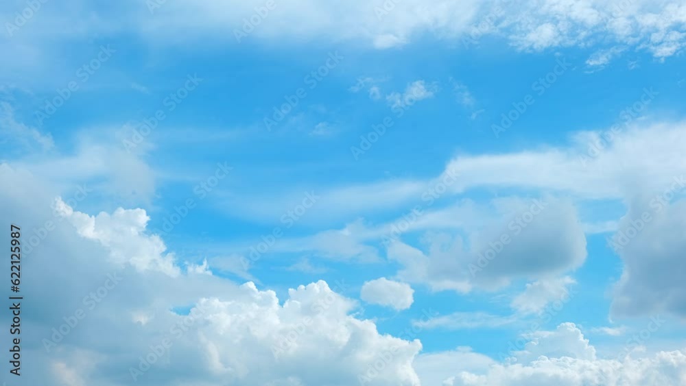 A mesmerizing timelapse captures the enchanting dance of puffy white clouds across a serene ...