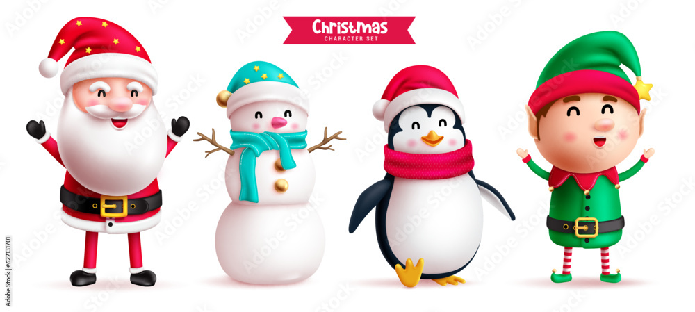 Christmas characters vector set design. Christmas santa claus, snowman ...