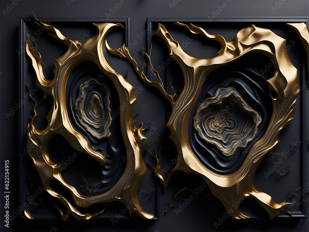 3d wallpaper for wall frames fractal flowers golden and black liquid ...