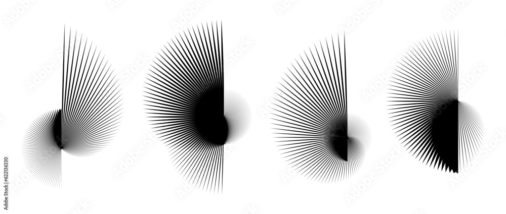 Abstract spiky elements set. Radial and spiral spokes objects ...