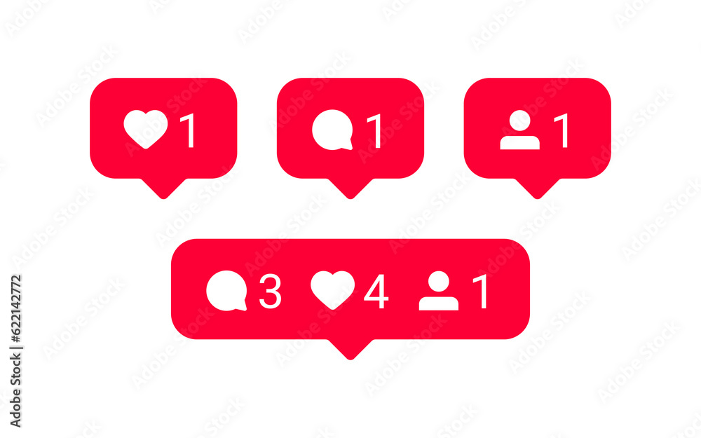Social media notification icons in speech bubble. instagram icons, like ...