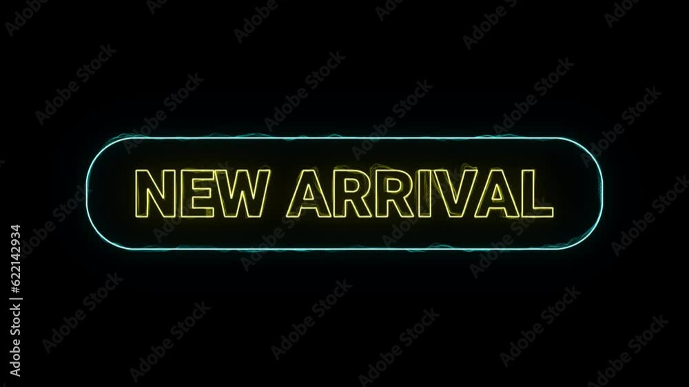 New arrival with neon text effect alpha channel background. Seamless ...