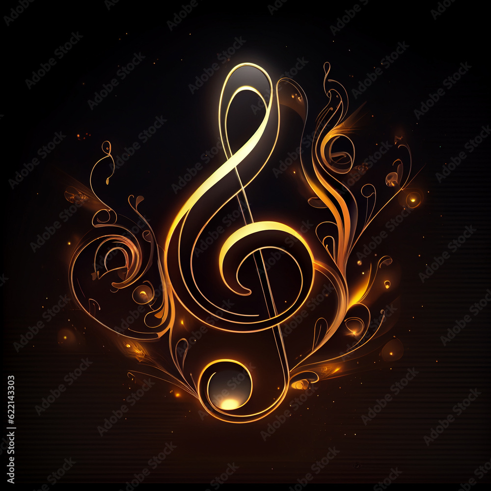 Image of a musical treble clef on an isolated black background ...