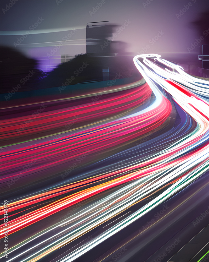 Car motion trails. Speed light streaks background with blurred fast ...