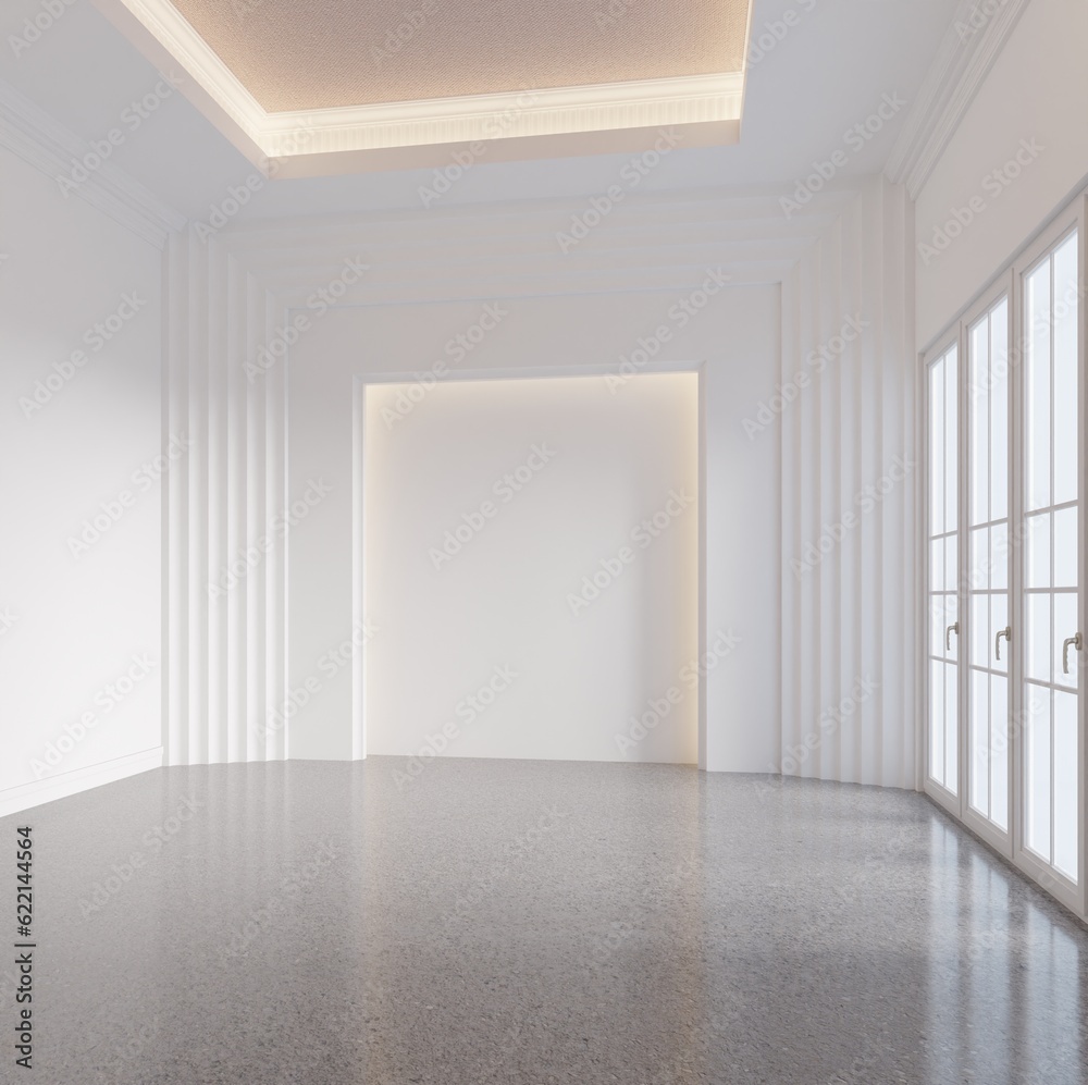 Empty room, white tone, minimal style, plaster frame attached to the ...