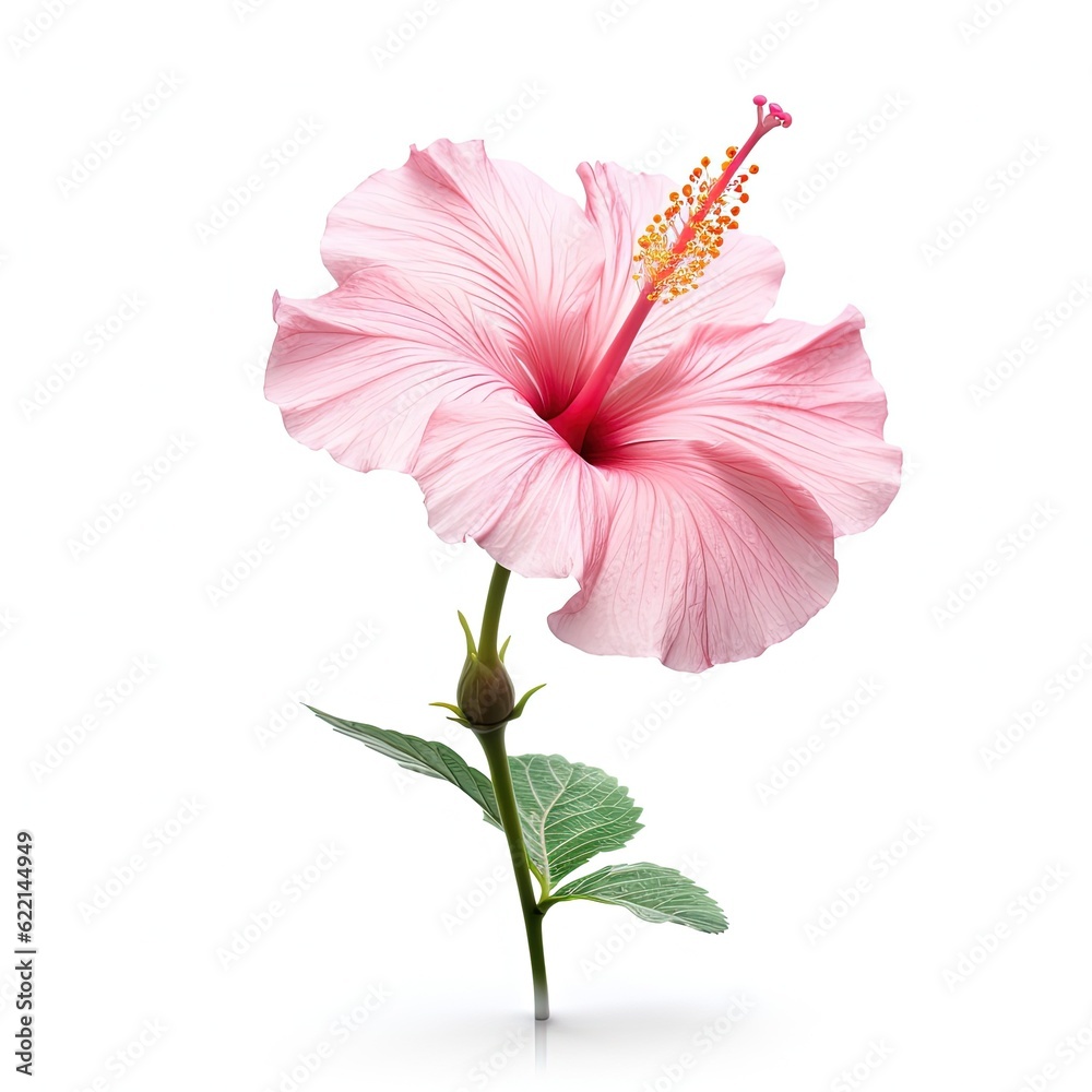 pink hibiscus flower stalk With clipping path with white background ...