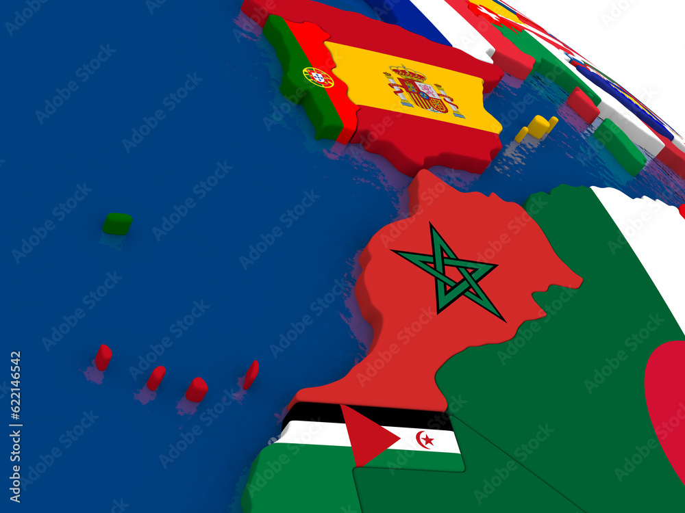 Map Of Morocco With Embedded Flags On 3d Political Map Accurate Official Colors Of Flags 3d