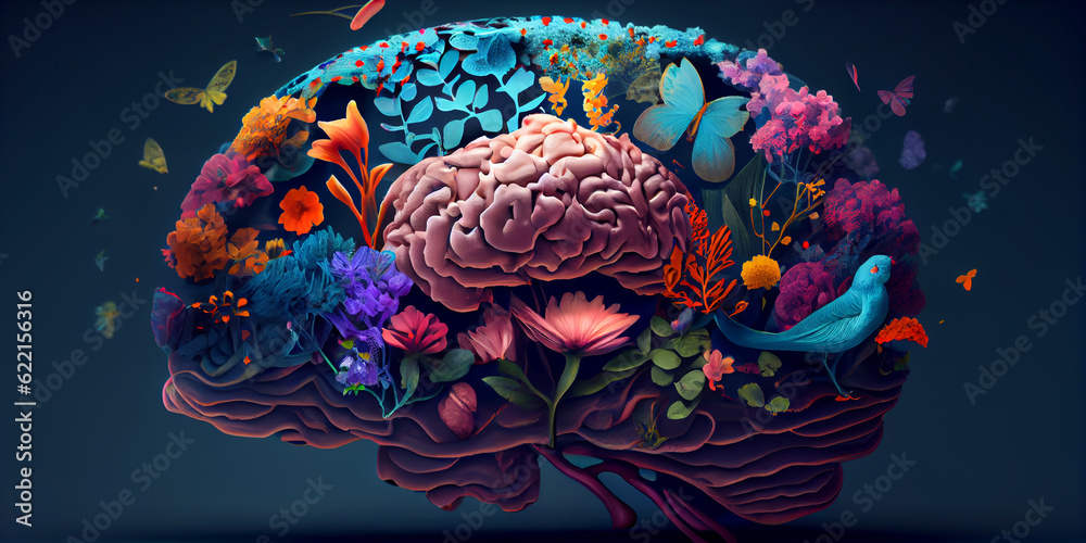 Conceptual image of a flowering human brain, on an isolated background. Generative AI Stock ...