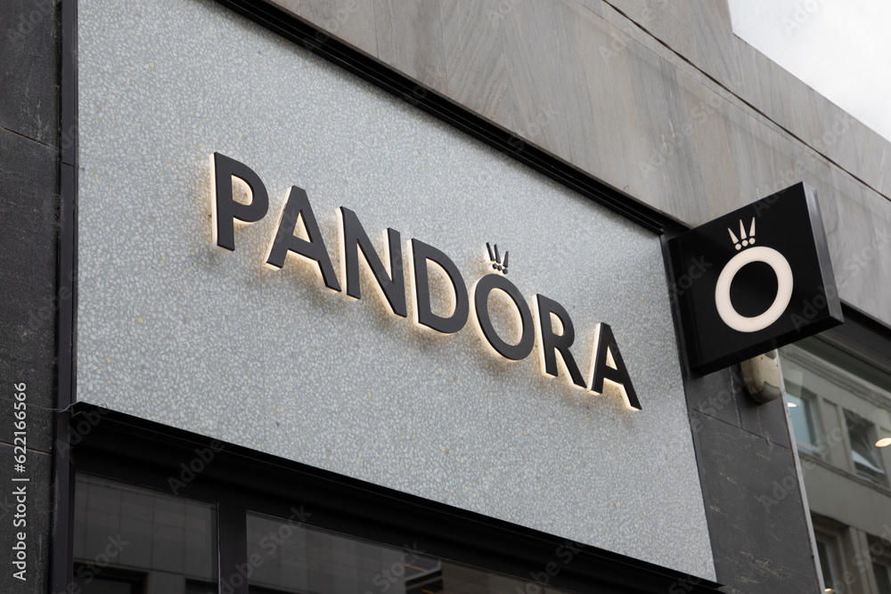 pandora sign text store signage chain and logo brand shop on facade ...