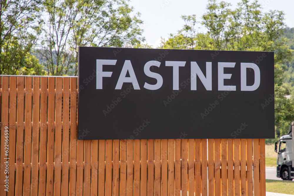 Fastned electric car charging point ev panel logo brand and text sign ...