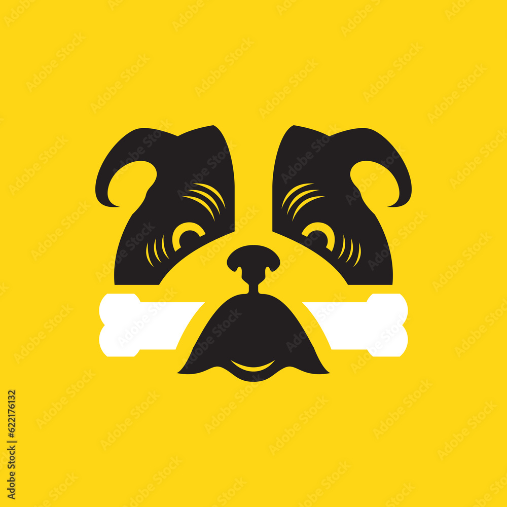 bulldog pets dog cute eat bone taste food mascot cartoon flat modern ...