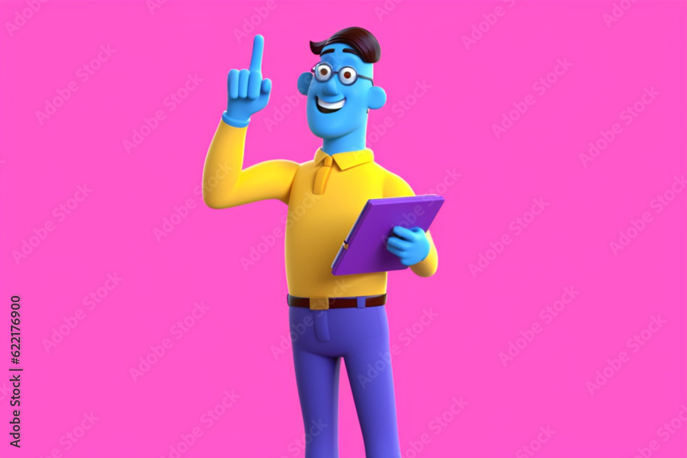 3d Cartoon character guy with blue skin wears pink shirt isolated on ...