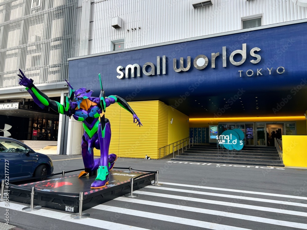 Tokyo - May 2 2023: the neon genesis evangelion display at small worlds ...