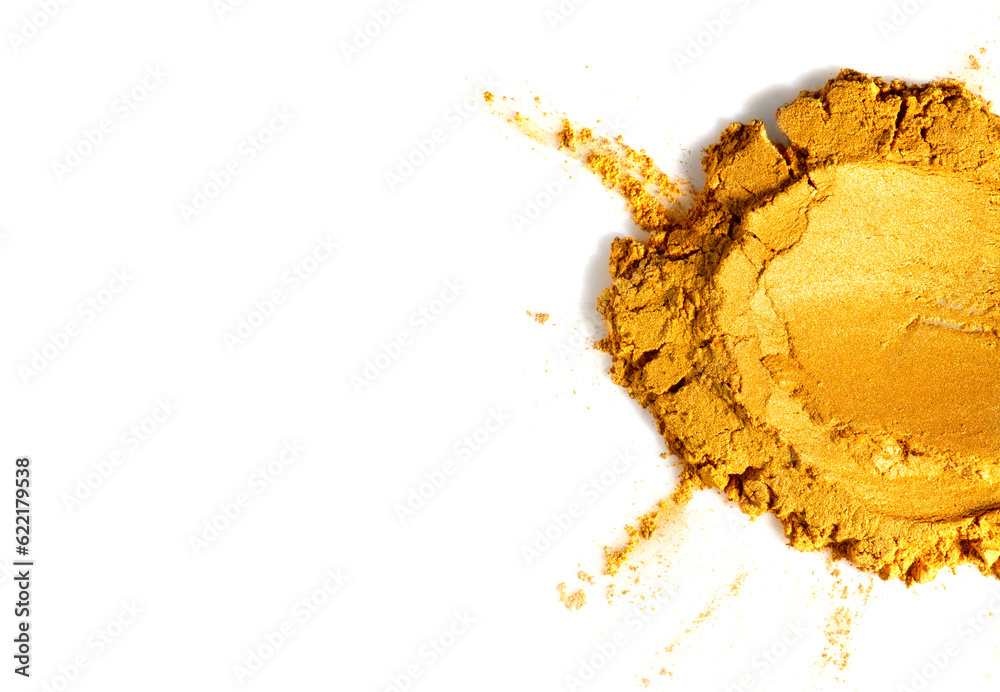 Gold powder isolated on white background. Golden metallic dry paint ...