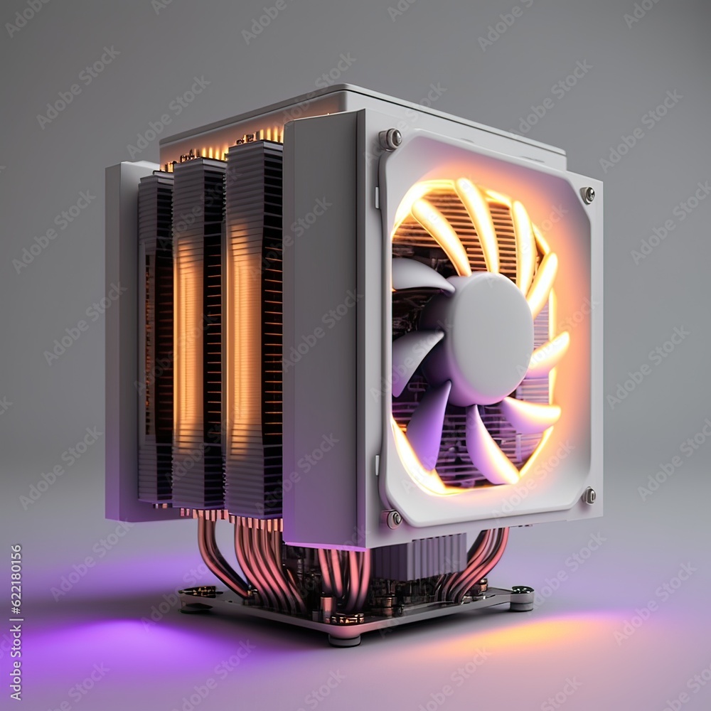 3d computer CPU Cooler ventilation system concept with realistic fan ...