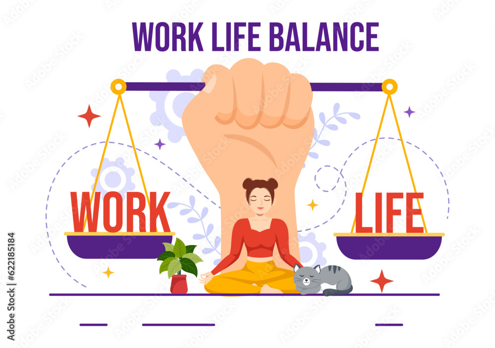Work Life Balance Vector Illustration of Person Balancing with Job and ...