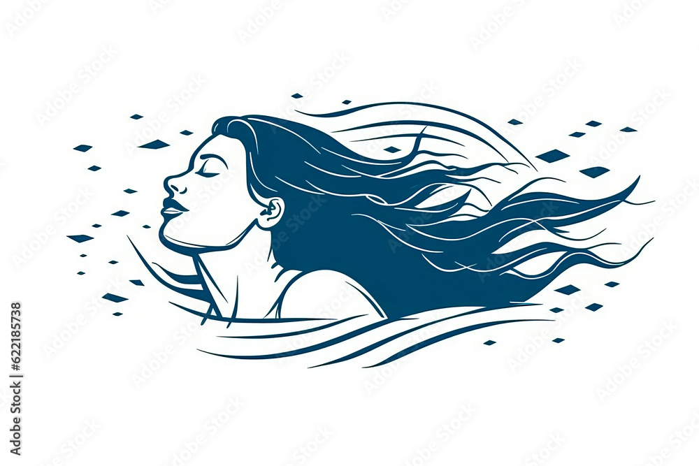 Invigorating minimalist style logo of a woman swimming, using fluid ...