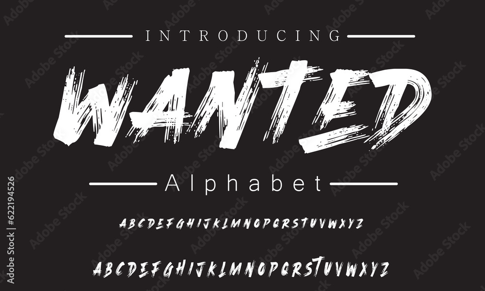 Wanted Lettering font isolated on black background. Texture alphabet in ...