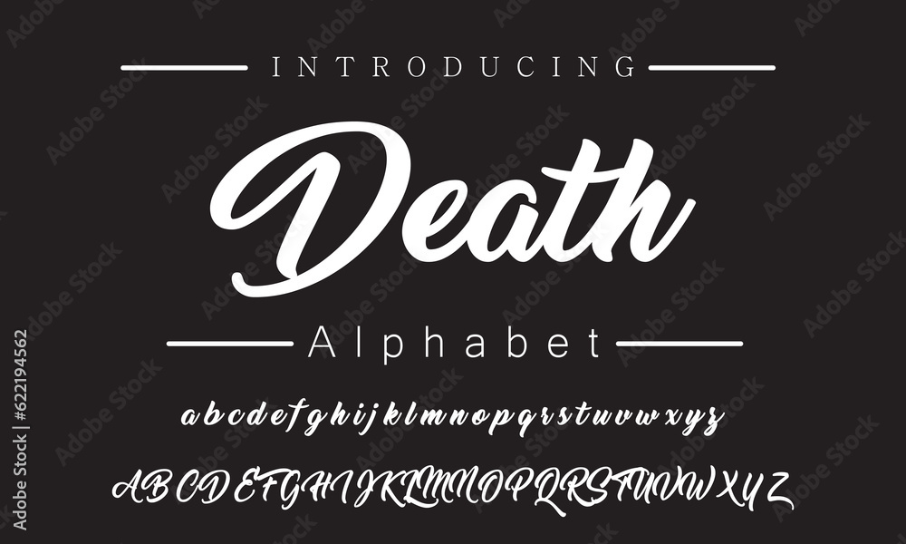 Death Lettering font isolated on black background. Texture alphabet in ...