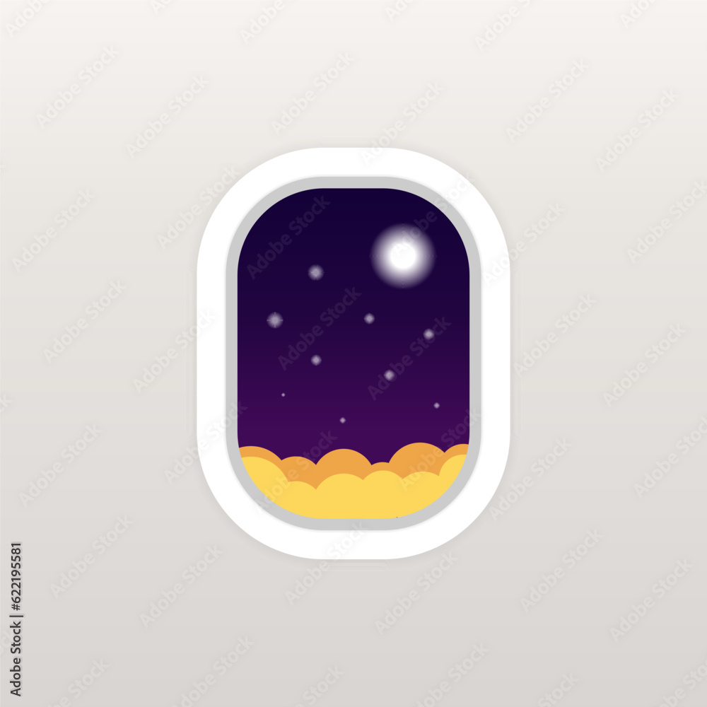 Realistic Detailed 3d Airplane Window. Plane window at night - Separate ...