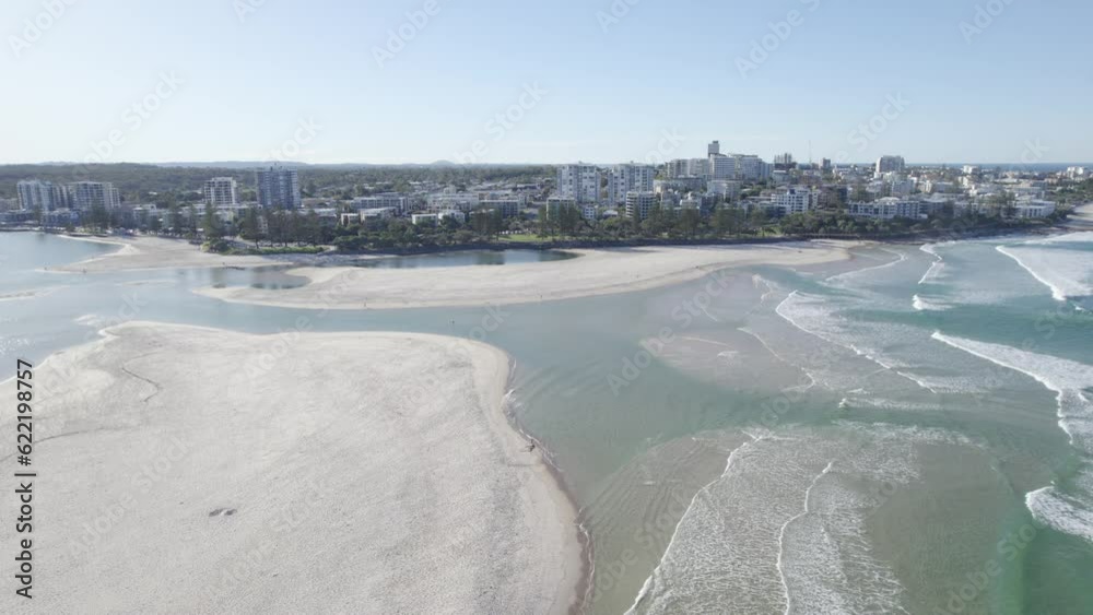 Waves Splashing On Sand Bar Of Bribie Island With View Of Kings Beach ...