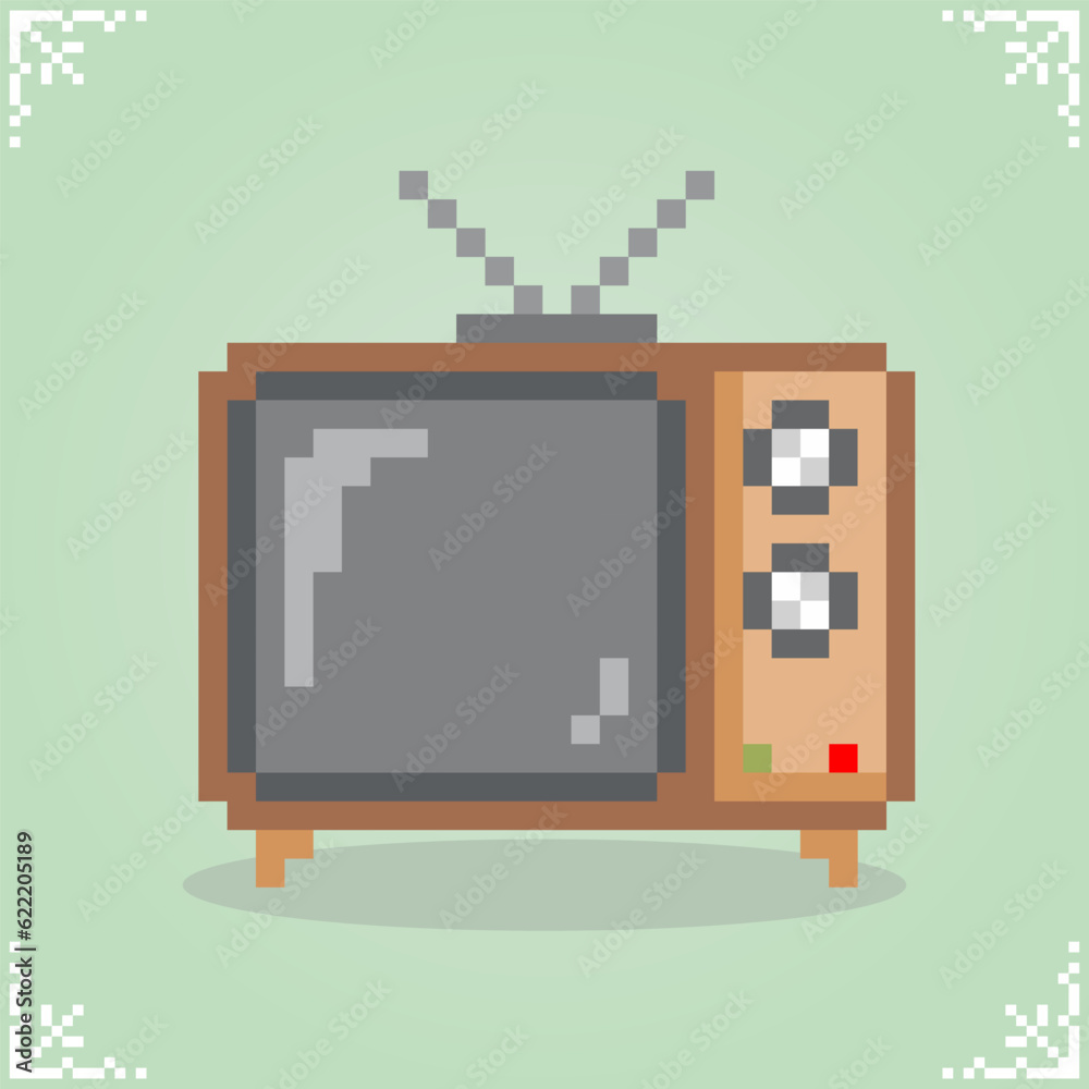 8 bit pixel art of classic television in Vector illustration for retro ...