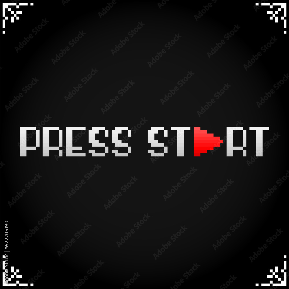 Vetor de Press start icons in 8 bit pixel art. Show fonts for retro ...