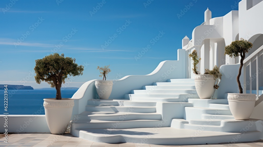 Exterior design of greek, mediteranean villa. Close up details of ...