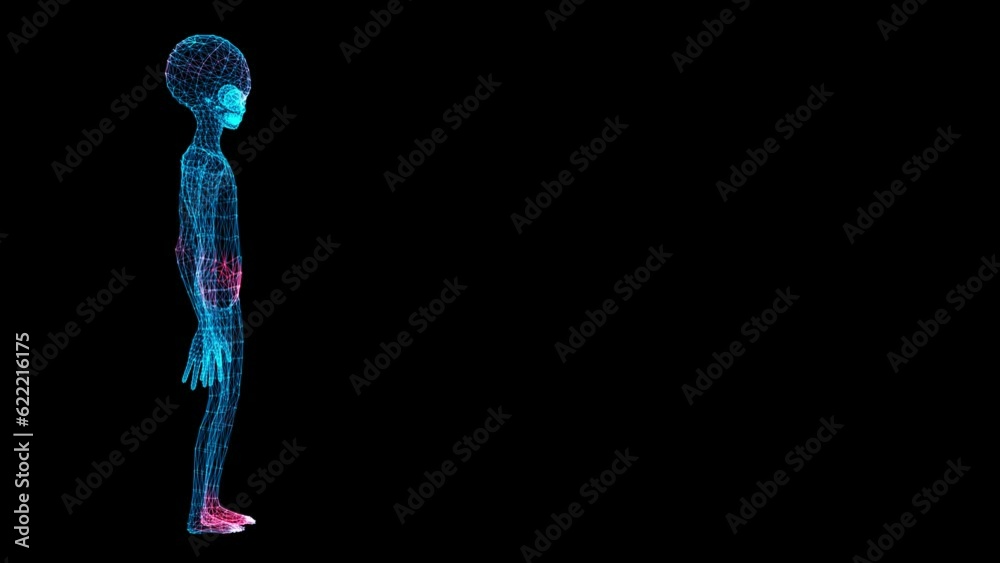 3D Alien Scan with copy space on black bg. Green Man Extra Terrestrial ...